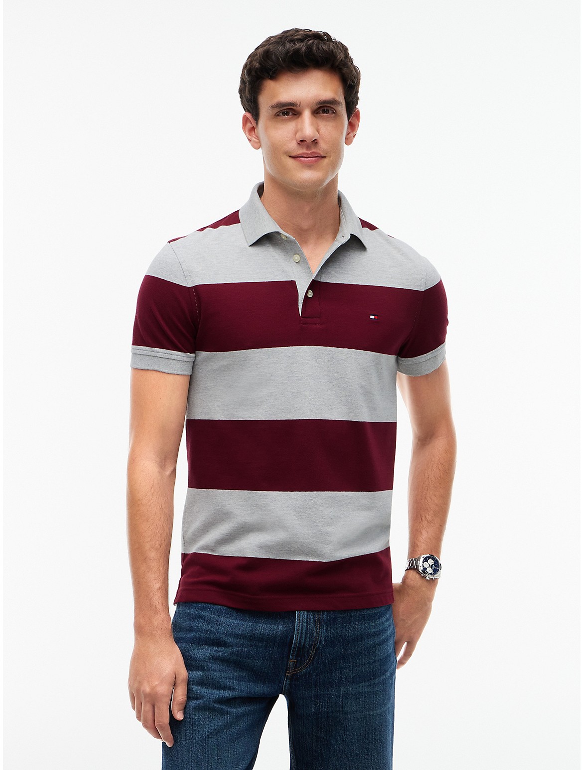TOMMY HILFIGER men's slim fit rugby stripe polo -
